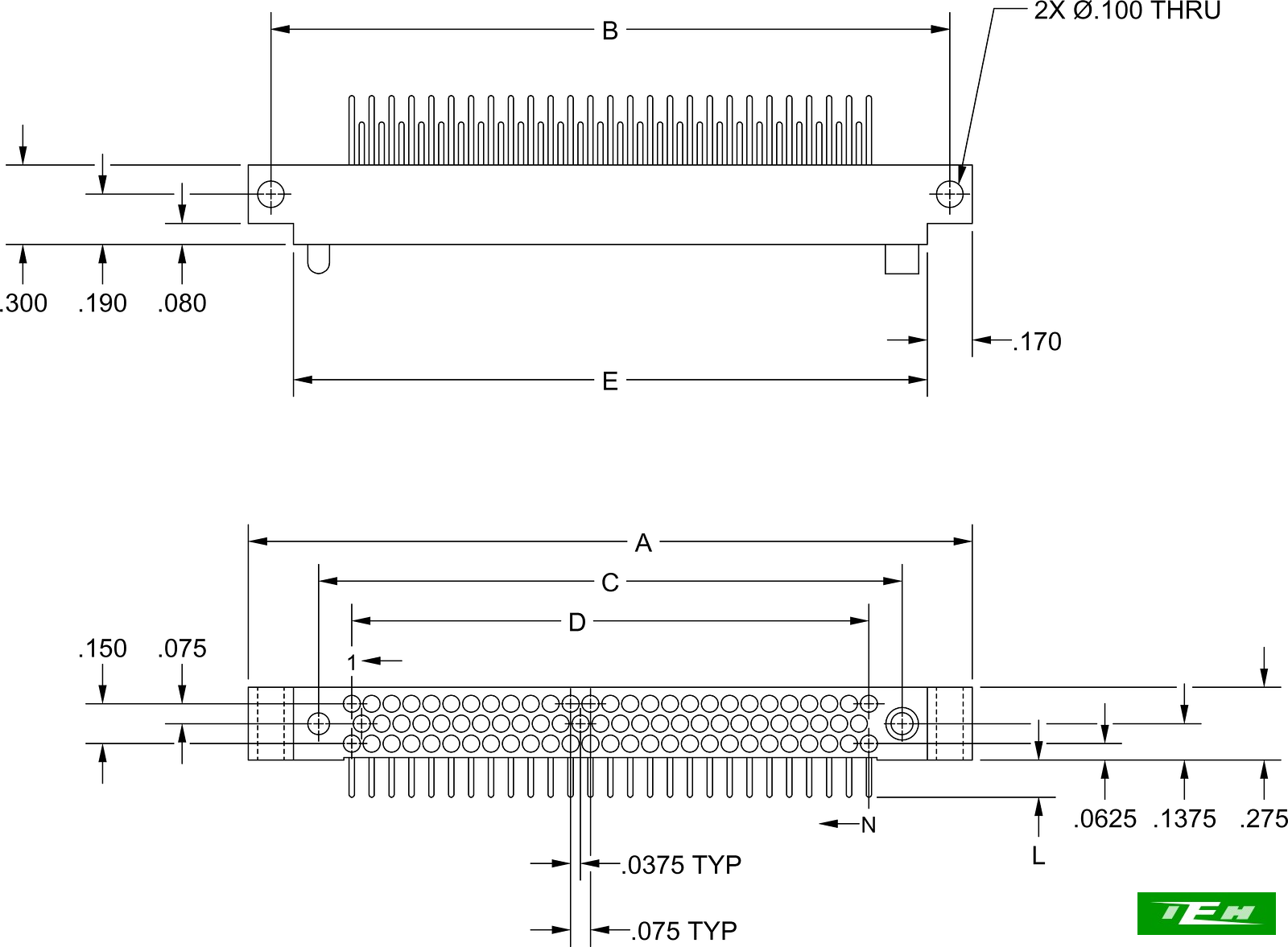 IEH | HRM 3 Row Receptacle, Right Angle