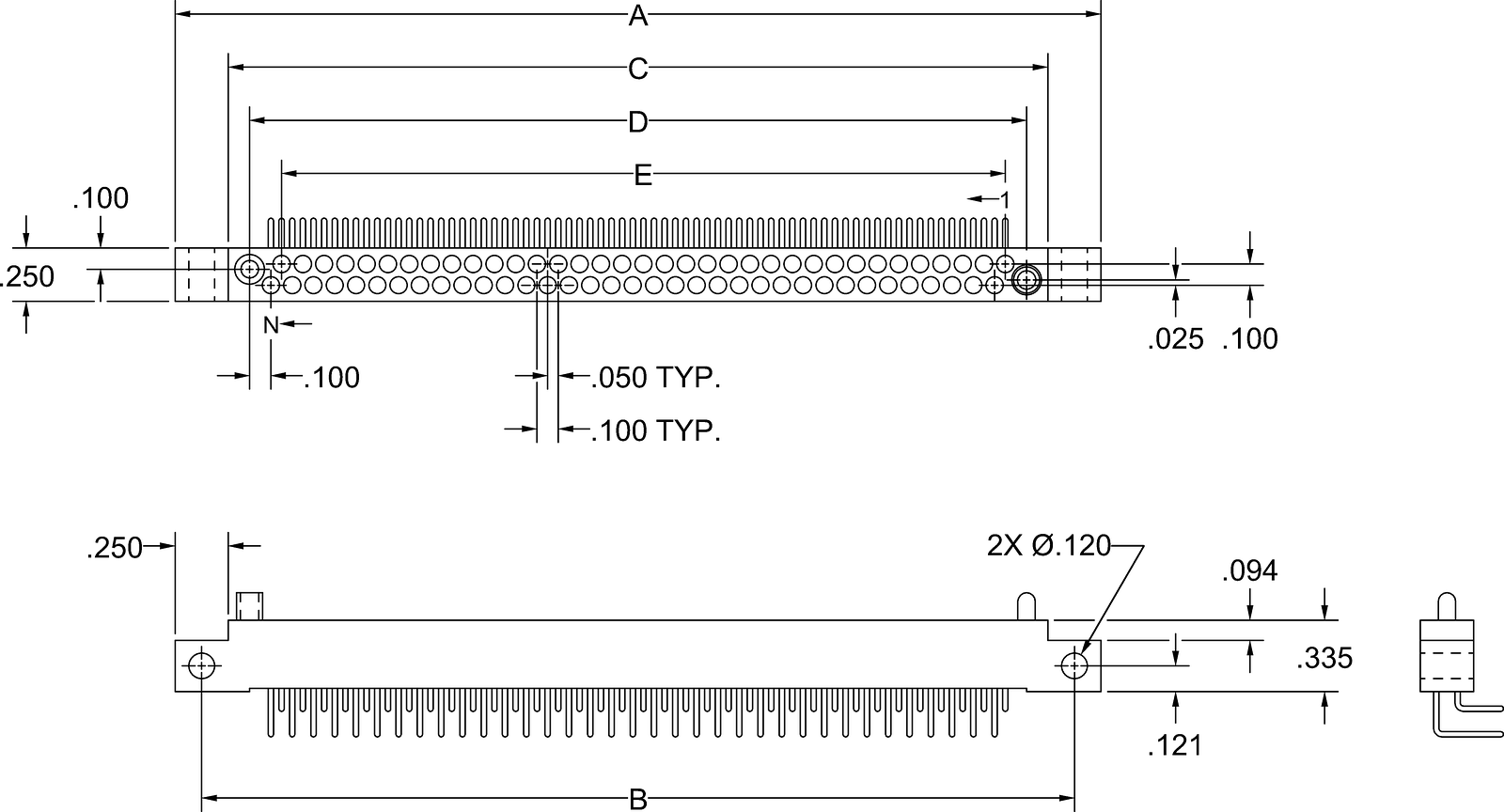 IEH | HGM 2 Row Receptacle, Plug Pattern, Right Angle