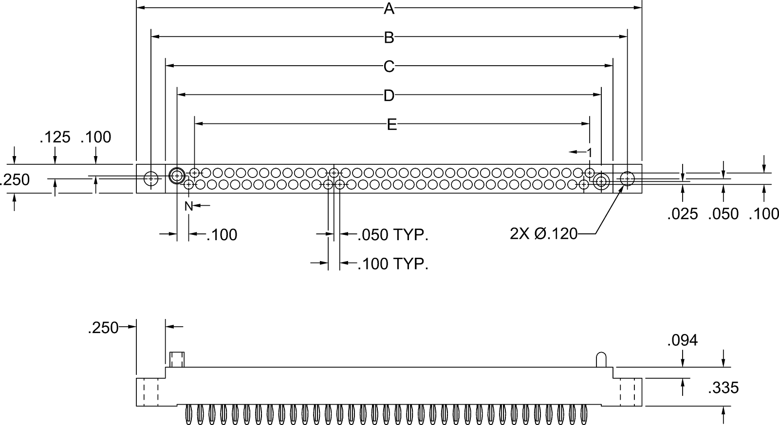 IEH | HGM 2 Row Receptacle, Plug Pattern, Compliant